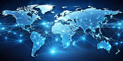 Global Network Connection World Map With Digital Lines And Glowing Nodes Stock Illustration