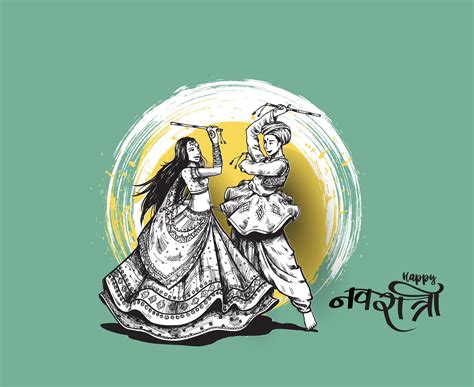 Celebrate Navratri Festival With Dancing Garba Men Woman Design Vector