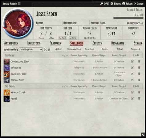 Talent Character Sheet For Dandd 5e Foundry Hub