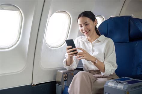 Traveling And Technology Flying At First Class Stock Image Image Of