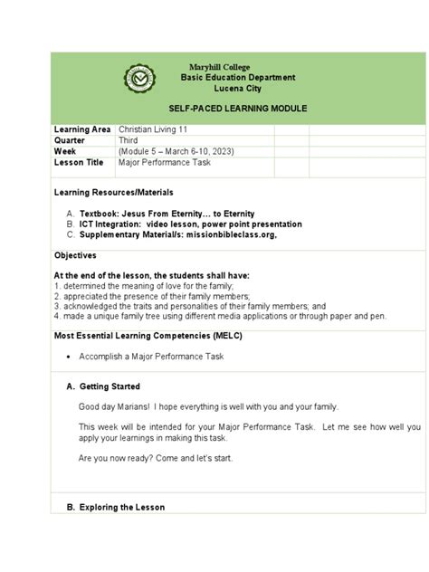 Major Performance Task 3rd Quarter Pdf Behavior Modification Cognitive Science