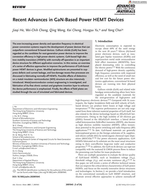 Pdf Recent Advances In Gan‐based Power Hemt Devices