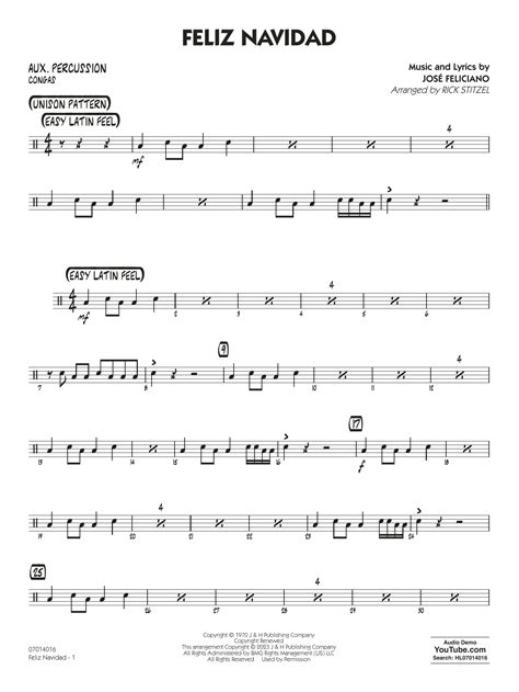 Feliz Navidad Arr Rick Stitzel Aux Percussion By José Feliciano