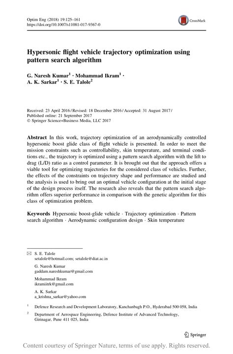 Hypersonic Flight Vehicle Trajectory Optimization Using Pattern Search