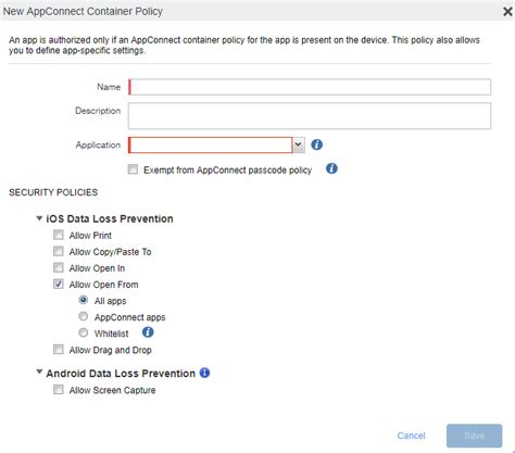 AppConnect Container Policies