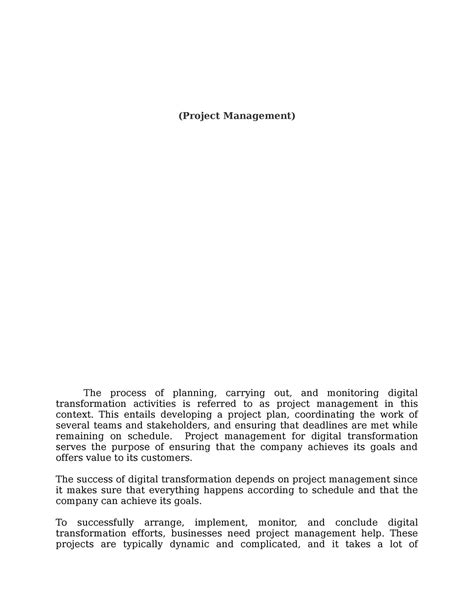 Project Management Assignment Project Management The Process Of Planning Carrying Out