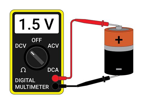 Measure The Battery Voltage Using A Digital Multimeter Vector Art At Vecteezy