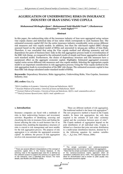 Pdf Aggregation Of Underwriting Risks In Insurance Industry Of Iran
