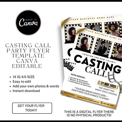 Casting Call Flyer Template Editable Canva Audition Flyer Acting