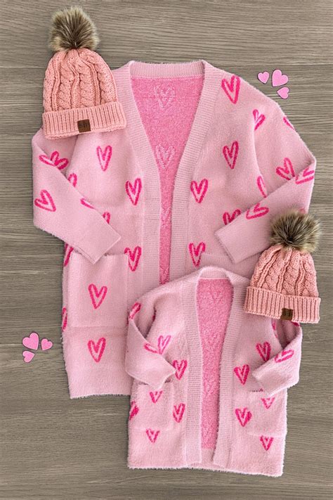 Mom And Me Pink Heart Cardigan Sparkle In Pink