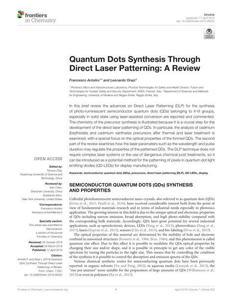 Pdf Quantum Dots Synthesis Through Direct Laser Patterning A Review