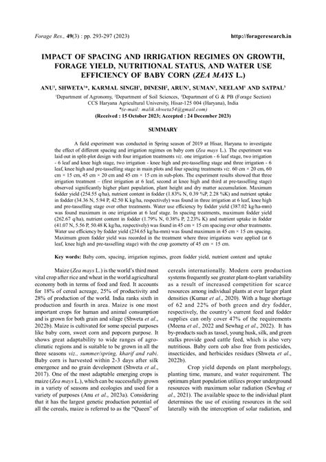 Pdf Impact Of Spacing And Irrigation Regimes On Growth Forage Yield