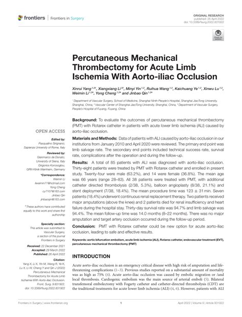 PDF Percutaneous Mechanical Thrombectomy For Acute Limb Ischemia With Aorto Iliac Occlusion