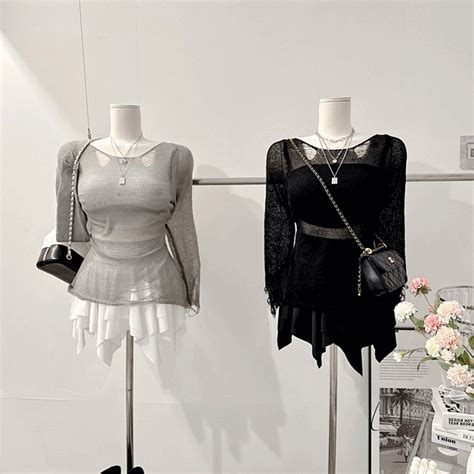 당일발송 Y2k하이틴유니크 노이즈 그런지 슬림니트 시스루니트 빈티지 데미지 구제 컷팅니트 트임니트 레이어드 이너 무지니트 긴팔니트 크롭니트 롱니트 니트티셔츠