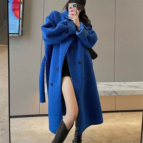 제이리본 모델핏 키큰녀 추천 부클 뽀글이 스웨이드 루즈핏 카라 모직 롱 더블 벨트 겨울 코트 자켓
