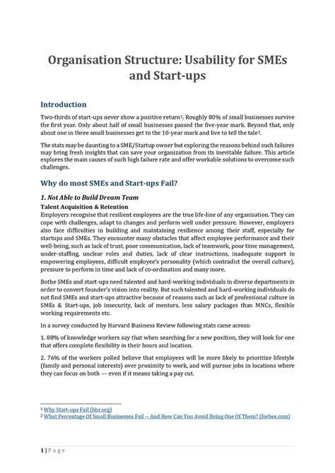 Organisation Structure Usability For Smes And Startups