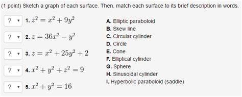 Solved Sketch A Graph Of Each Surface Then Match Each Chegg