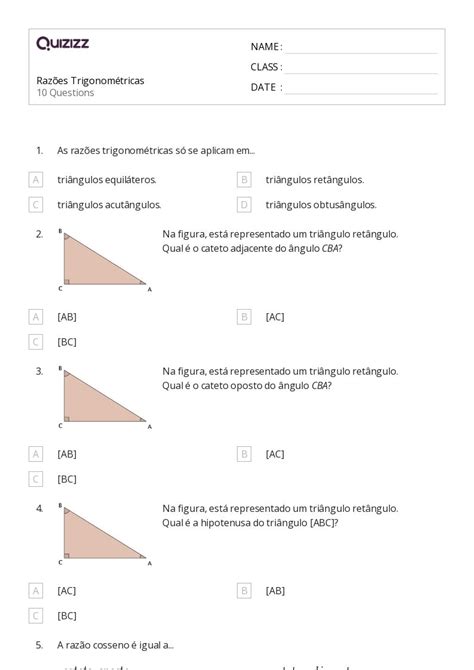 Equações Trigonométricas Imprimível 9ª Série Planilhas Quizizz