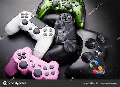 Many Different Video Game Controllers Multicolored Joysticks Game
