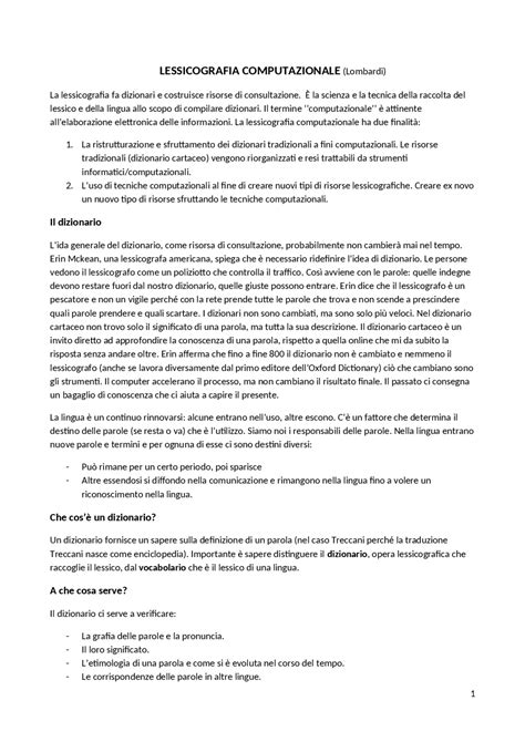 Linguistica Computazionale Appunti Appunti Di Linguistica Docsity