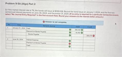 Solved Required Information Problem 9 5A Algo Record Bond Chegg