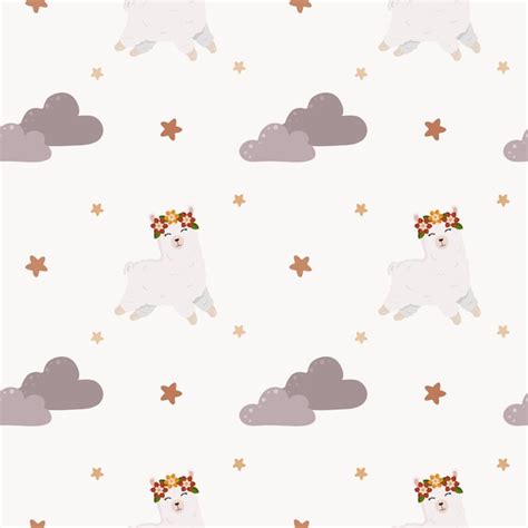 Motif Enfantin Harmonieux Avec De Jolis Nuages D alpaga Lama étoiles