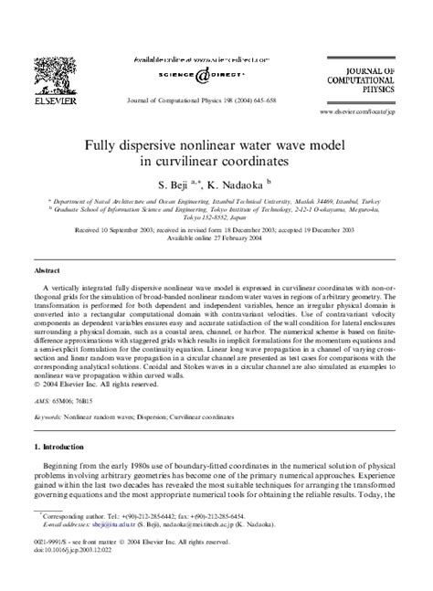 Pdf Fully Dispersive Nonlinear Water Wave Model In Curvilinear