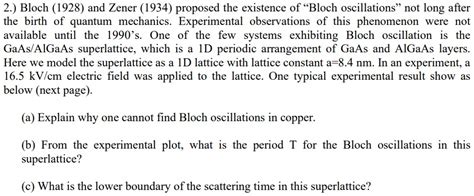 Solved 2 Bloch 1928 And Zener 1934 Proposed The