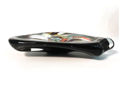 Vintage Art Glass Dish Multicolored Cased Glass Home Decor Abstract