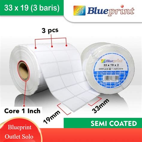 Jual Blueprint Sticker Label 33 X 19mm 3 Line Baris Semi Coated Stiker