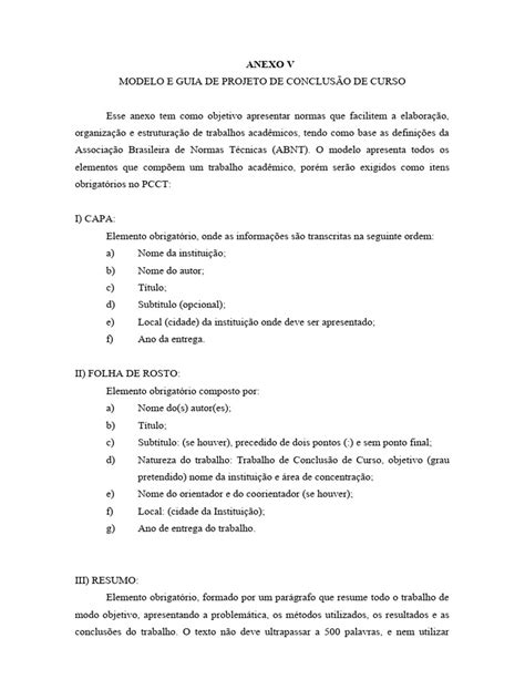 Anexo V Modelo E Guia De Projeto De Conclusão De Curso Pdf Abstract Resumo