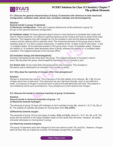 Ncert Solutions For Class 12 Chemistry Chapter 7 The P Block Elements