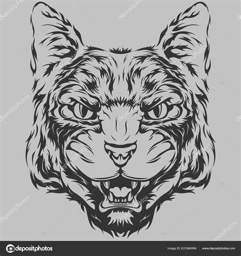 Evil Cat Isolated Illustration Black Color White Background Image Wild