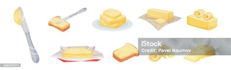Butter As Dairy Product Made Of Milk Or Cream Vector Set向量圖形及更多牛油 奶類