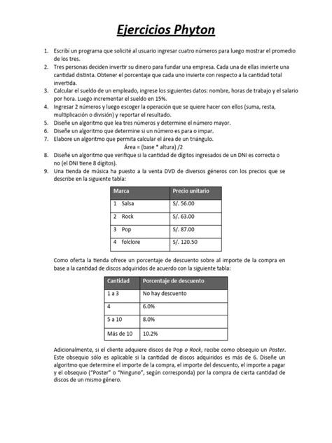 Ejercicios De Phyton Pdf