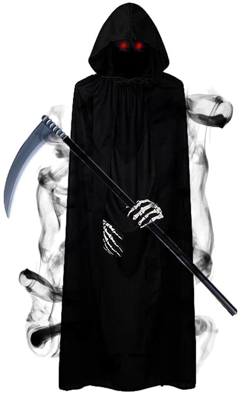 Grim Reaper Costume Adult Black Hooded Cloak With Scythe Skull