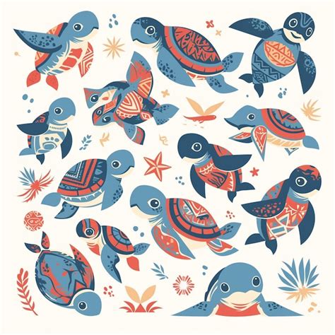 Indonesian Sea Turtle Patterns With Natural Elements Premium Ai Generated Vector