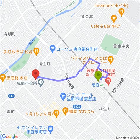 恵庭市民会館の最寄駅恵庭駅からの徒歩ルート（約13分） Mdata