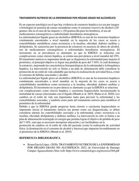 Tratamiento Nutricio De La Enfermedad Por Hígado Graso No Alcohólico
