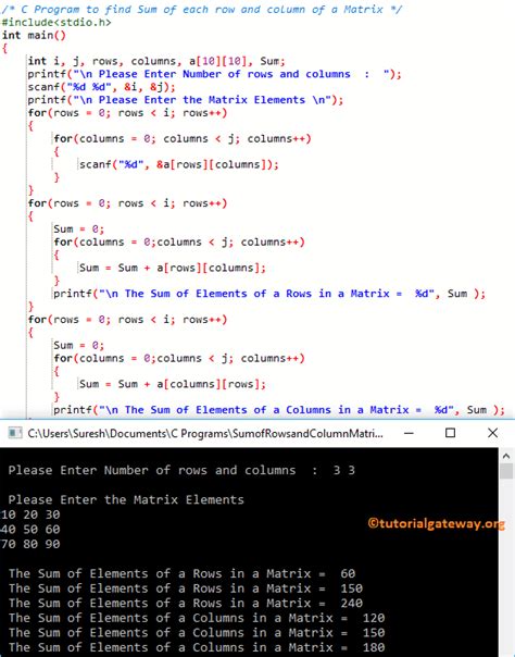 C Program To Print Sum Of Individual Rows And Columns