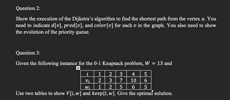 Solved Given The Following Graph G Answer Question 1 And 2 Chegg