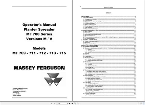 Massey Ferguson Planter Spreader Mf700 Series Version M V Operator