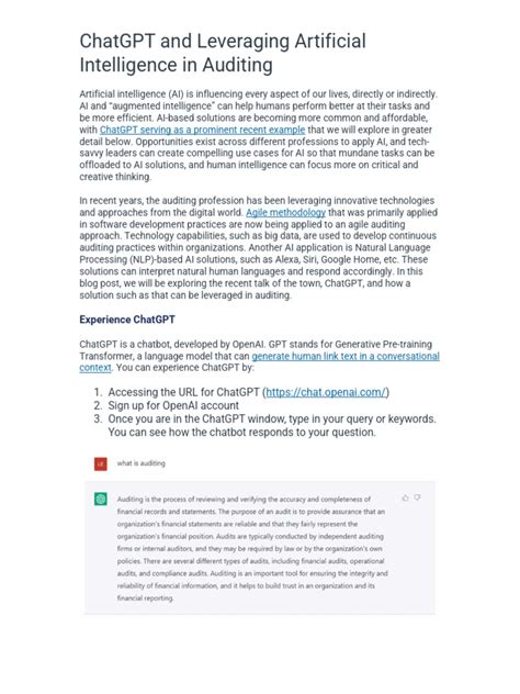 Chatgpt And Leveraging Ai In Auditing Pdf Artificial Intelligence Intelligence Ai