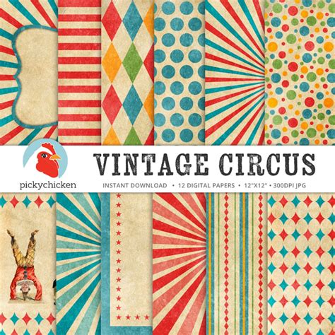Circus Digital Paper Vintage Circus Party Carnival Stripes