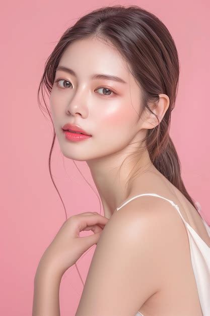 A Asian Woman With A Pink Lip And A Pink Lip And A Pink Background