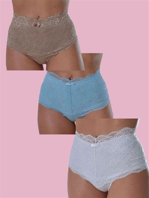 Kit c 3 Calcinhas Cintura Alta renda Modeladora Cós Alto Kit