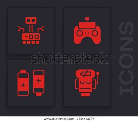 set robot low battery charge remote stock vector royalty free