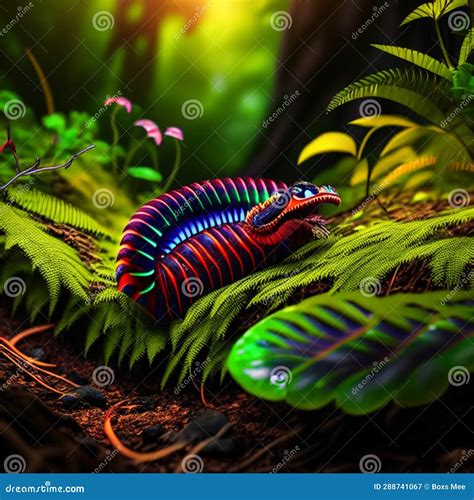 A 3d Render Of A Colorful Centipede In The Jungle Generative Ai Stock