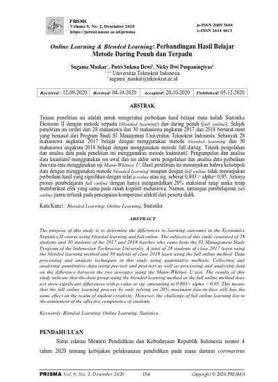 Online Learning Blended Learning Perbandingan Hasil Belajar Metode