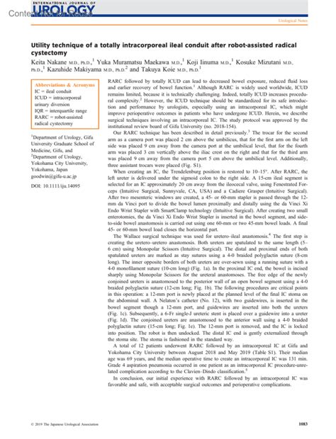 Utility Technique Of A Totally Intracorporeal International Journal Of Urology